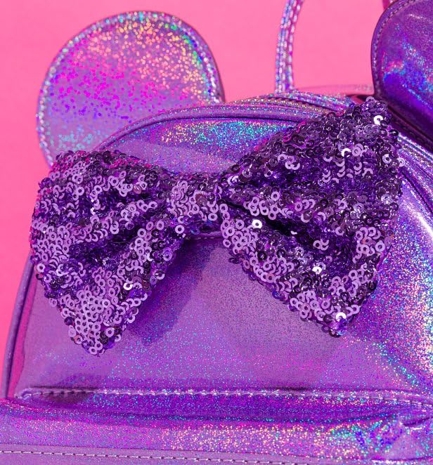 Loungefly Disney Minnie Mouse Glitter Sparkle Womens Double Strap Shoulder Bag Purse (Purple)