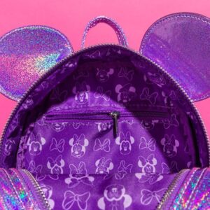 Loungefly Disney Minnie Mouse Glitter Sparkle Womens Double Strap Shoulder Bag Purse (Purple)