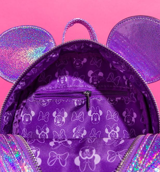 Loungefly Disney Minnie Mouse Glitter Sparkle Womens Double Strap Shoulder Bag Purse (Purple)