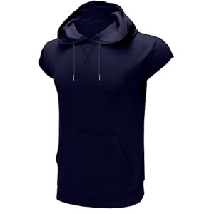 Rela Bota Mens Workout Hooded Tank Tops Sleeveless Gym Muscle Bodybuilding Hoodies With Athletic Pocket Cut Off T-Shirts Navy Blue