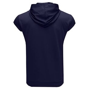 Rela Bota Mens Workout Hooded Tank Tops Sleeveless Gym Muscle Bodybuilding Hoodies With Athletic Pocket Cut Off T-Shirts Navy Blue