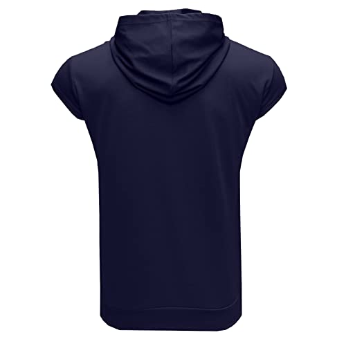 Rela Bota Mens Workout Hooded Tank Tops Sleeveless Gym Muscle Bodybuilding Hoodies With Athletic Pocket Cut Off T-Shirts Navy Blue