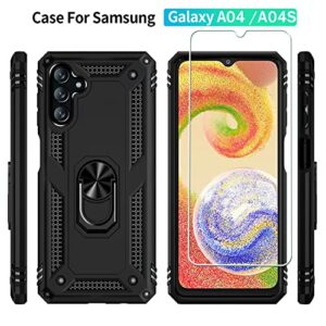 Anvzle for Samsung Galaxy A04 Case with [2 Pack] Tempered Glass Screen Protector, Galaxy A04S Case Dual Layer Protective Heavy Duty [Military-Grade] Full-Body Shockproof Phone Cover (Black)