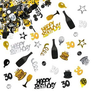 giftota 30th anniversary happy birthday confetti foils, number 30 table birthday confetti decorations party supplies, black gold silver, 3.53 oz