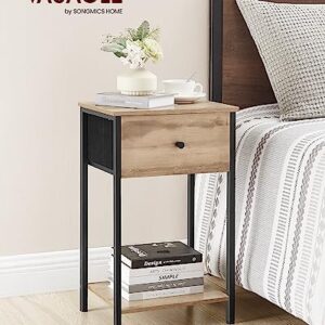 VASAGLE Nightstand, Side Fabric Drawer, 24-Inch Tall End Table with Storage Shelf, Bedroom, Toasted Oak