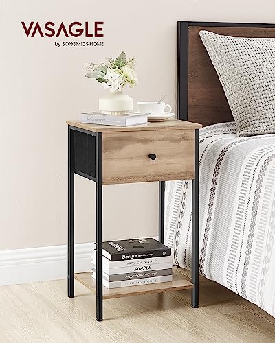 VASAGLE Nightstand, Side Fabric Drawer, 24-Inch Tall End Table with Storage Shelf, Bedroom, Toasted Oak