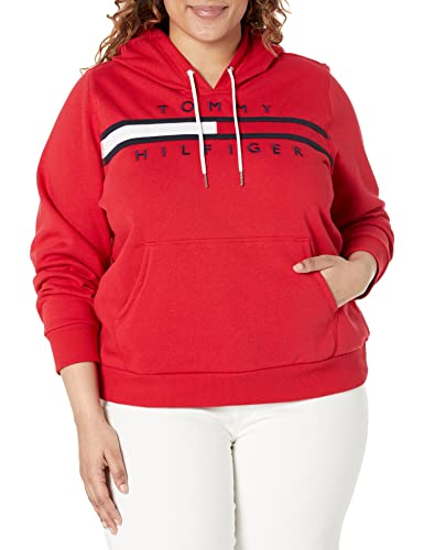 Tommy Hilfiger Women's Plus Casual Soft Long Sleeve Hoodie, Scarlet