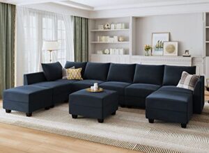 honbay modular sectional sofa set oversized u shaped couch with storage ottoman convertible sleeper sectional sofa velvet modular couch with wide chaise, dark blue