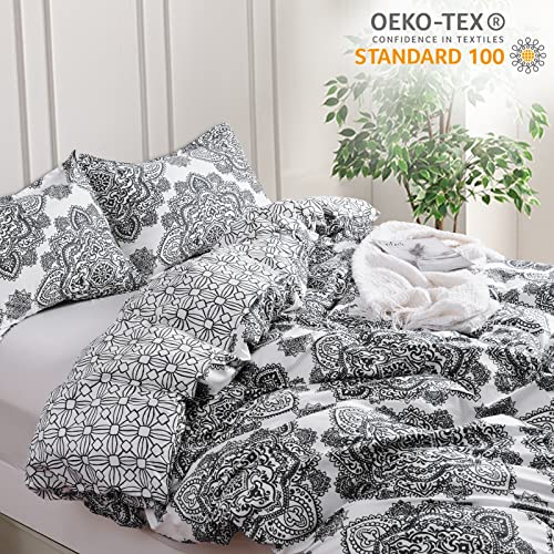 PHF Washed Soft Duvet Cover Set California King Size, 3 Piece Boho Paisley Printed Comforter Cover Set, Ultra Soft Comfy Durable Floral Farmhouse Duvet Cover with Zipper Closure, 104x98, Black