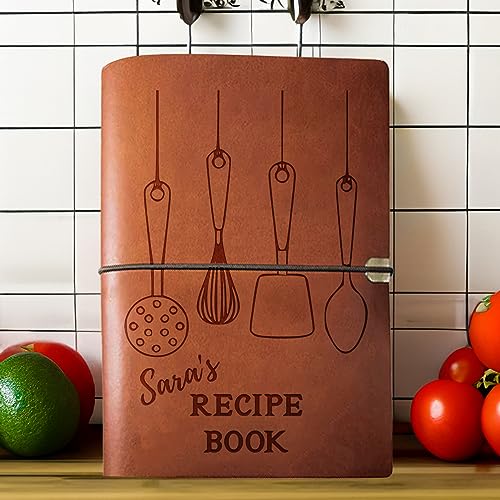 Personalized Recipe Book, 19 Custom Cover Designs, Customized Leather Family Cookbook Recipe Journal, Blank Recipe Book to Write in, Handcrafted Gift for Mom, Dad, Christmas, Birthday, Husband, Wife