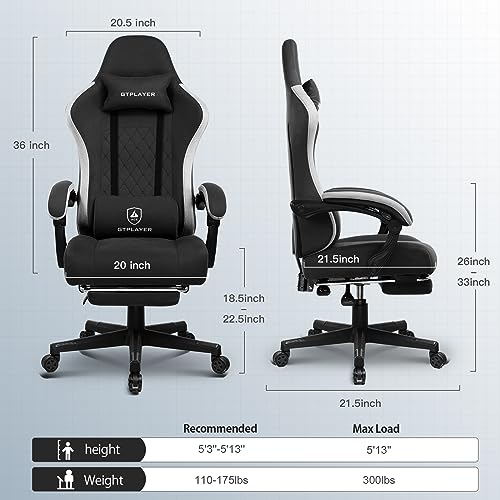 GTPLAYER Gaming Chair with Footrest Fabric Office Chair with Pocket Spring Cushion and Linkage Armrests, High Back Ergonomic Computer Chair with Lumbar Support Task Chair Black