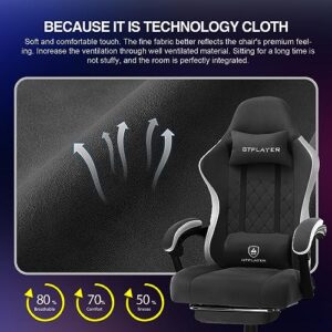 GTPLAYER Gaming Chair with Footrest Fabric Office Chair with Pocket Spring Cushion and Linkage Armrests, High Back Ergonomic Computer Chair with Lumbar Support Task Chair Black