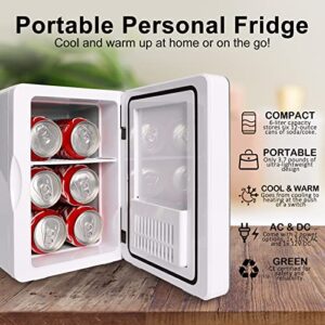 FavorCOOL Mini Fridge 8L, Makeup Skincare Fridge 110V AC/ 12V DC Portable Small Refrigerator Cooler Warmer for Skin Care, Cosmetics, Beverage, Desktop Accessory for Home Office Dorm Travel