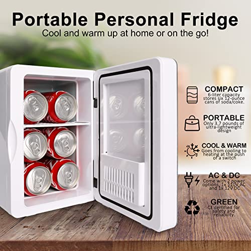 FavorCOOL Mini Fridge 8L, Makeup Skincare Fridge 110V AC/ 12V DC Portable Small Refrigerator Cooler Warmer for Skin Care, Cosmetics, Beverage, Desktop Accessory for Home Office Dorm Travel