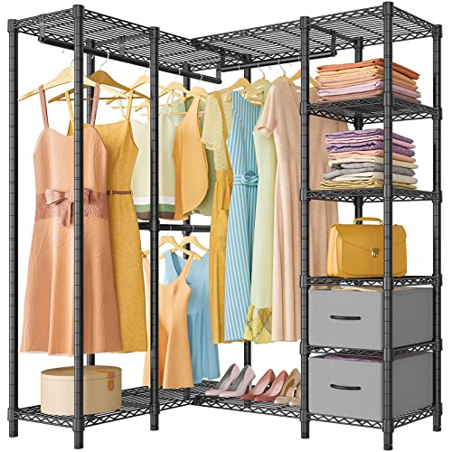 VIPEK L40S i1 L Shaped Heavy Duty Garment Rack Clothes Rack for Hanging Clothes Corner Closet Organizers Freestanding Wardrobe with Drawer Clothing Rack, Load Capacity 1050 LBS, Black