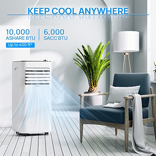 TURBRO Finnmark 10,000 BTU Portable Air Conditioner, Dehumidifier and Fan, 3-in-1 Floor AC Unit for Rooms up to 400 Sq Ft, Sleep Mode, Timer, Remote Included (6,000 BTU SACC)