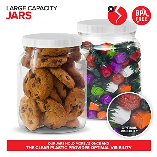 Stock Your Home Half Gallon Clear Plastic Jars with Lids (2 Pack) 64 oz Wide Mouth Large Jar with Lid, Big Container for Candy, Cookies, Arts & Crafts, Bartender Money Tips, Kitchen & Pantry Storage