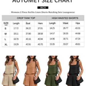 AUTOMET Womens 2 Two Piece Outfits Lounge Matching Sets Casual Y2K Linen Shorts Crop Tops 2023 Trendy Clothes Summer Vacation Outfits