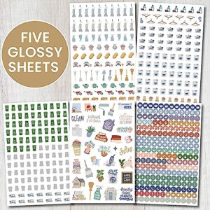 bloom daily planners Household Chores Planner Stickers -Essential Variety Pack for Home Productivity - To-Dos, Errands, Seasonal Tasks - 8 Sheets / 736 Stickers - Illustrated Icons & Quotes for Planning & Organization