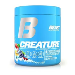 beast sports nutrition creature, fruit blast - 60 servings - 5 forms of creatine + creatine optimizers - improve strength, muscle tone, endurance, recovery & energy production