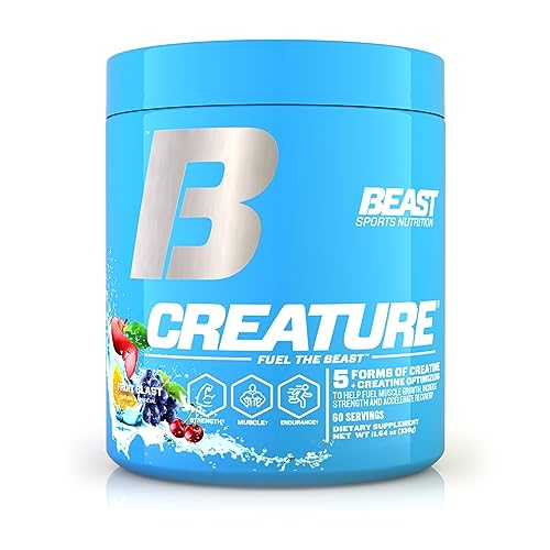 Beast Sports Nutrition Creature, Fruit Blast - 60 Servings - 5 Forms of Creatine + Creatine Optimizers - Improve Strength, Muscle Tone, Endurance, Recovery & Energy Production