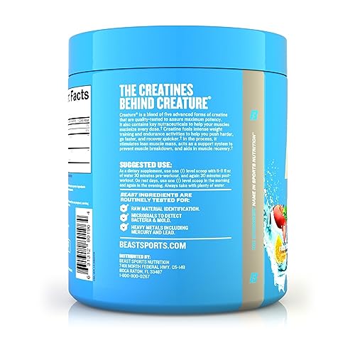 Beast Sports Nutrition Creature, Fruit Blast - 60 Servings - 5 Forms of Creatine + Creatine Optimizers - Improve Strength, Muscle Tone, Endurance, Recovery & Energy Production