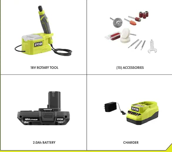 RYOBI ONE+ 18V Cordless Precision Craft Rotary Tool Kit with 1.5 Ah Battery and Charger