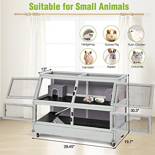 Guinea Pig Cages Anti-Chewing Hamster Cage 2 Story Large Platform Small Animal Cages with Chewing Toy, Food Bowl, Hideout and 2.36”Deeper Plastic Tray