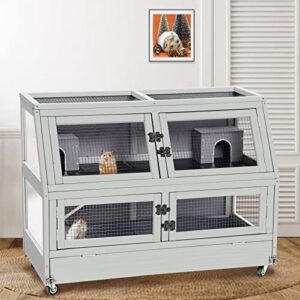 guinea pig cages anti-chewing hamster cage 2 story large platform small animal cages with chewing toy, food bowl, hideout and 2.36”deeper plastic tray