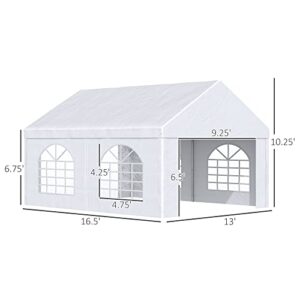 Outsunny 13' x 16' Party Tent and Carport, Large Outdoor Canopy Tent Portable Garage with Removable Sidewalls, 2 Doors and Windows, White Tents for Parties, Wedding, Events, BBQ