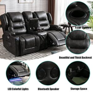 SAMERY Electric Home Theater Seating- Power Recline Chair Loveseat RV Sofa with Console, 67" Double Recliner 2-Seater RV Couch with Storage/USB Charging/Lighting/Cup Holders for Living Room