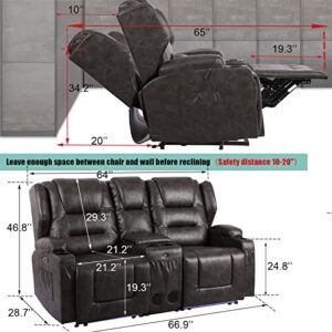 SAMERY Electric Home Theater Seating- Power Recline Chair Loveseat RV Sofa with Console, 67" Double Recliner 2-Seater RV Couch with Storage/USB Charging/Lighting/Cup Holders for Living Room