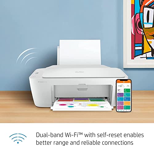 HP (Renewed) DeskJet 2752e Wireless All-in-One Instant Ink Ready Color Inkjet Printer, White - Print Scan Copy - Icon LCD Display, 1200 x 1200 dpi, WiFi, Bluetooth, USB