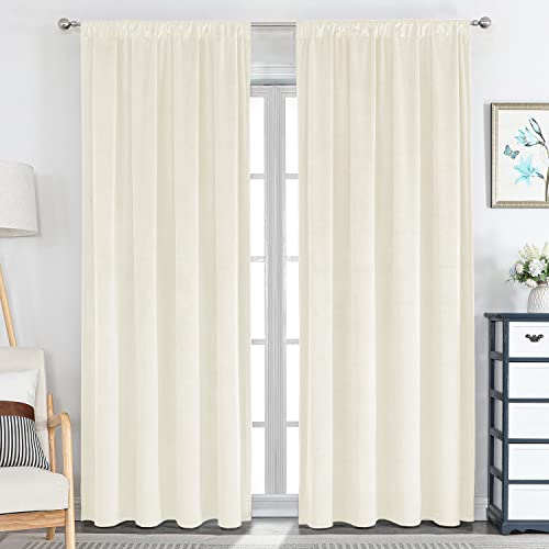 VANASEE Velvet Curtains for Bedroom Ivory 5284 inch Soft Blackout Thermal Insulated Curtains Window Treatment for Bedroom