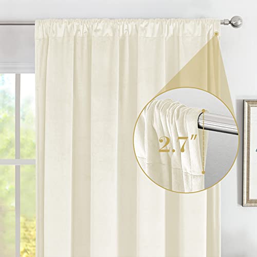 VANASEE Velvet Curtains for Bedroom Ivory 5284 inch Soft Blackout Thermal Insulated Curtains Window Treatment for Bedroom