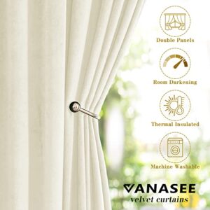 VANASEE Velvet Curtains for Bedroom Ivory 5284 inch Soft Blackout Thermal Insulated Curtains Window Treatment for Bedroom