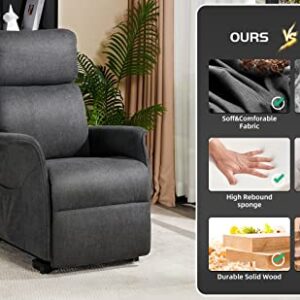 Power Lift Recliner Chair for Elderly, Lift Chair with Heat and Massage, 3 Positions Fabric Recliner Chair Sofa with 2 Side Pockets & Remote Control for Living Room (Grey)