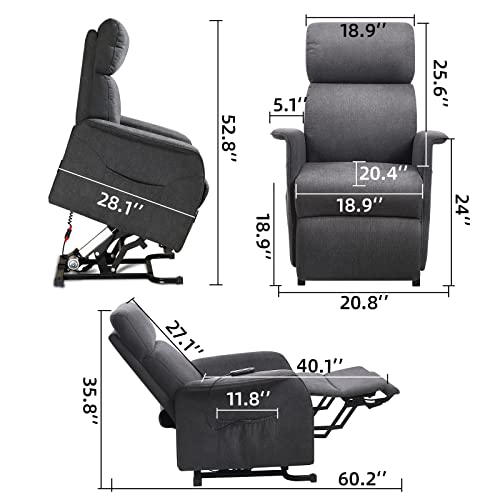 Power Lift Recliner Chair for Elderly, Lift Chair with Heat and Massage, 3 Positions Fabric Recliner Chair Sofa with 2 Side Pockets & Remote Control for Living Room (Grey)