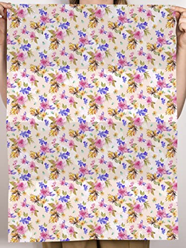 CENTRAL 23 Pretty Wrapping Paper For Women - 6 Thick Gift Wrap Sheet - Floral Wrapping Paper - Pink Purple Flowers - For Birthday Bridal Shower Anniversary - Comes With Fun Stickers