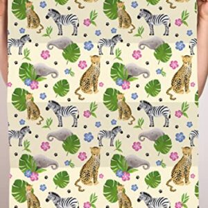 CENTRAL 23 Safari Wrapping Paper - 6 Sheets Beige Gift Wrap - Elephant Cheetah Zebra - Cute Animal Print Wrapping Paper - Comes With Fun Stickers