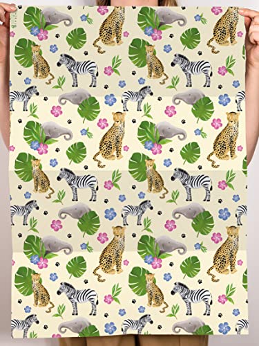 CENTRAL 23 Safari Wrapping Paper - 6 Sheets Beige Gift Wrap - Elephant Cheetah Zebra - Cute Animal Print Wrapping Paper - Comes With Fun Stickers