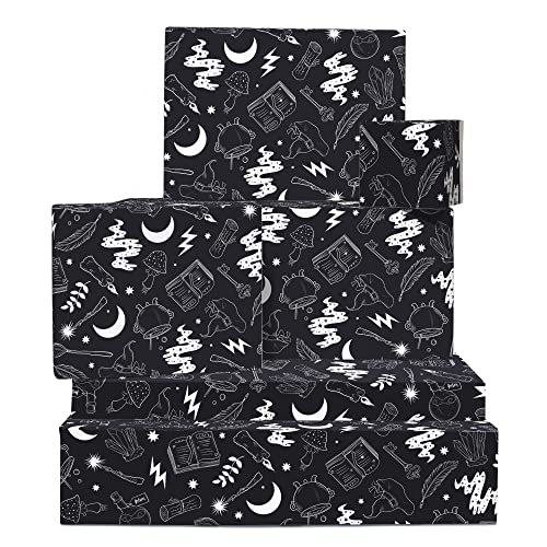 CENTRAL 23 Black Wrapping Paper - Wizard Symbols - 6 Sheets Thick Gift Wrap - Halloween Wrapping Paper - Comes With Fun Stickers