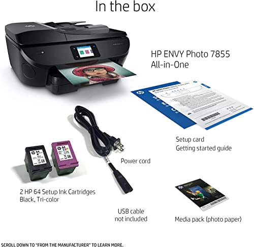 HP Envy 7855 Wireless All-in-One Color Inkjet Photo Printer, Black - Print Copy Scan Fax - 15 ppm, 2.65" Touchscreen CGD, 4800 x 1200 dpi, 35-Page ADF, Auto 2-Sided Printing, USB, Ethernet,Bluetooth