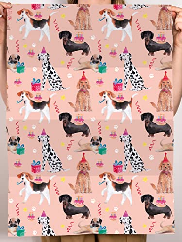 CENTRAL 23 Dog Wrapping Paper - 6 Sheets Pink Gift Wrap - Dogs Cake Party Pets - Birthday Gift Wrap For Fur Mom Or Dog Dad - Comes With Cute Stickers