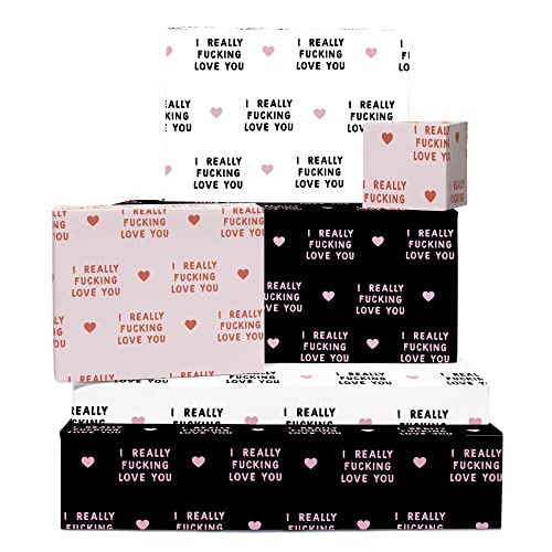 CENTRAL 23 I Love You Wrapping Paper - Funny Wrapping Paper - 6 Sheets Assorted Gift Wrap - Wedding Anniversary Valentines - For Men Women - Husband Wife - Comes With Fun Stickers