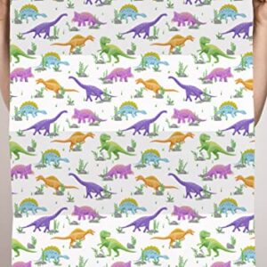 CENTRAL 23 Dinosaur Wrapping Paper Birthday Boy Girl - 6 White Gift Wrap - Cute Wrapping Paper For Kids - Pink Purple Orange Dinosaurs - Comes With Fun Stickers