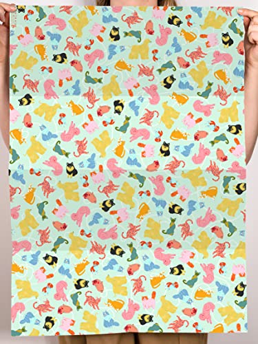 CENTRAL 23 Dog Wrapping Paper - Cat Birthday Wrapping Paper - 6 Sheets Gift Wrap - Vegan Ink - Green Birthday Gift Wrap - Pastel Color - Comes With Cute Stickers