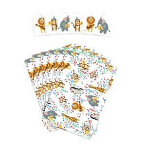 CENTRAL 23 Baby Shower Wrapping Paper Neutral - 6 White Gift Wrap Sheet - Musical Animals - Birthday Wrapping Paper Girls Boys Kids - Comes With Fun Stickers