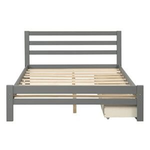 Tensun Full Size Platform Bed with Two Drawers,Full Size Bed Frame with Headboard,Platform Bed Frame with Storage,Wood Slats Support,No Box Spring Needed,for Dorm,Bedroom,Guest Room,Gray