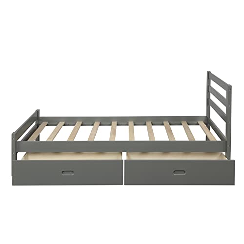 Tensun Full Size Platform Bed with Two Drawers,Full Size Bed Frame with Headboard,Platform Bed Frame with Storage,Wood Slats Support,No Box Spring Needed,for Dorm,Bedroom,Guest Room,Gray